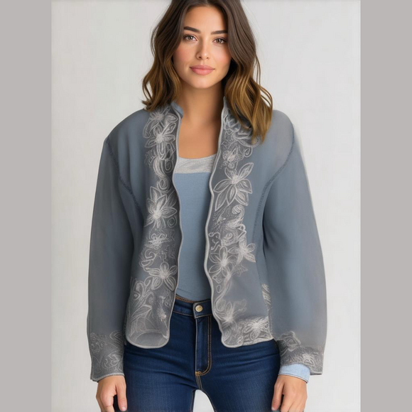 Chico's | Jackets & Coats | Vintage Chicos Blue Denim Jacket With White ...